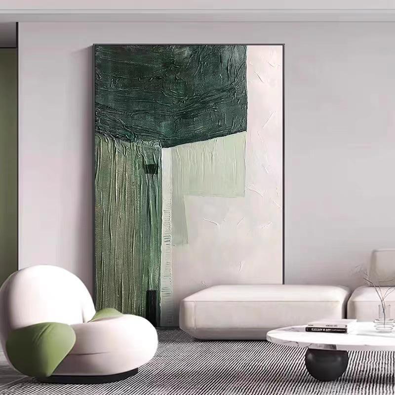 Minimalist Green Abstract Wall Art Ready To Hang Framed Painting - Wall ...